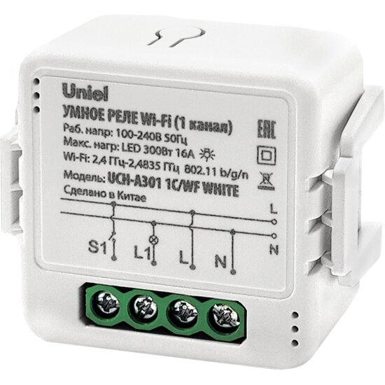Умное реле Wi-Fi Uniel 1 канал UCH-A301 1C/WF WHITE