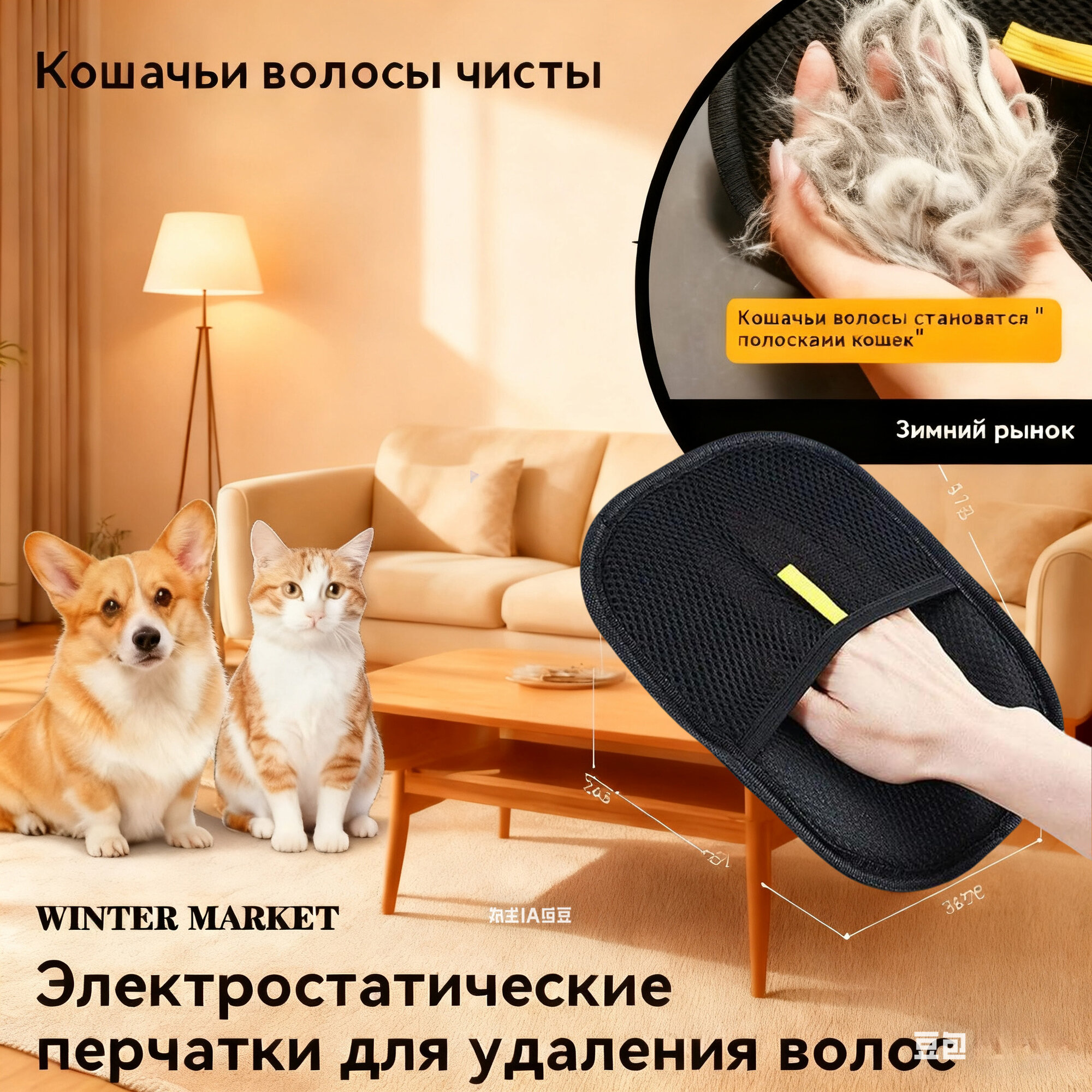 Антистатическая перчатка для удаления шерсти домашних животных, двусторонняя щетка для вычесывания кошек, средство для удаления шерсти