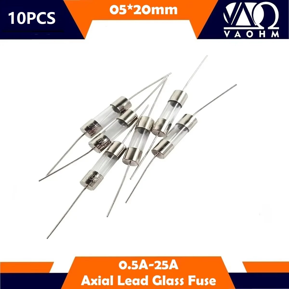 VAOHM стеклянные предохранители GF-0520F0A5-AL 0.5A-25A 250V 12.5A