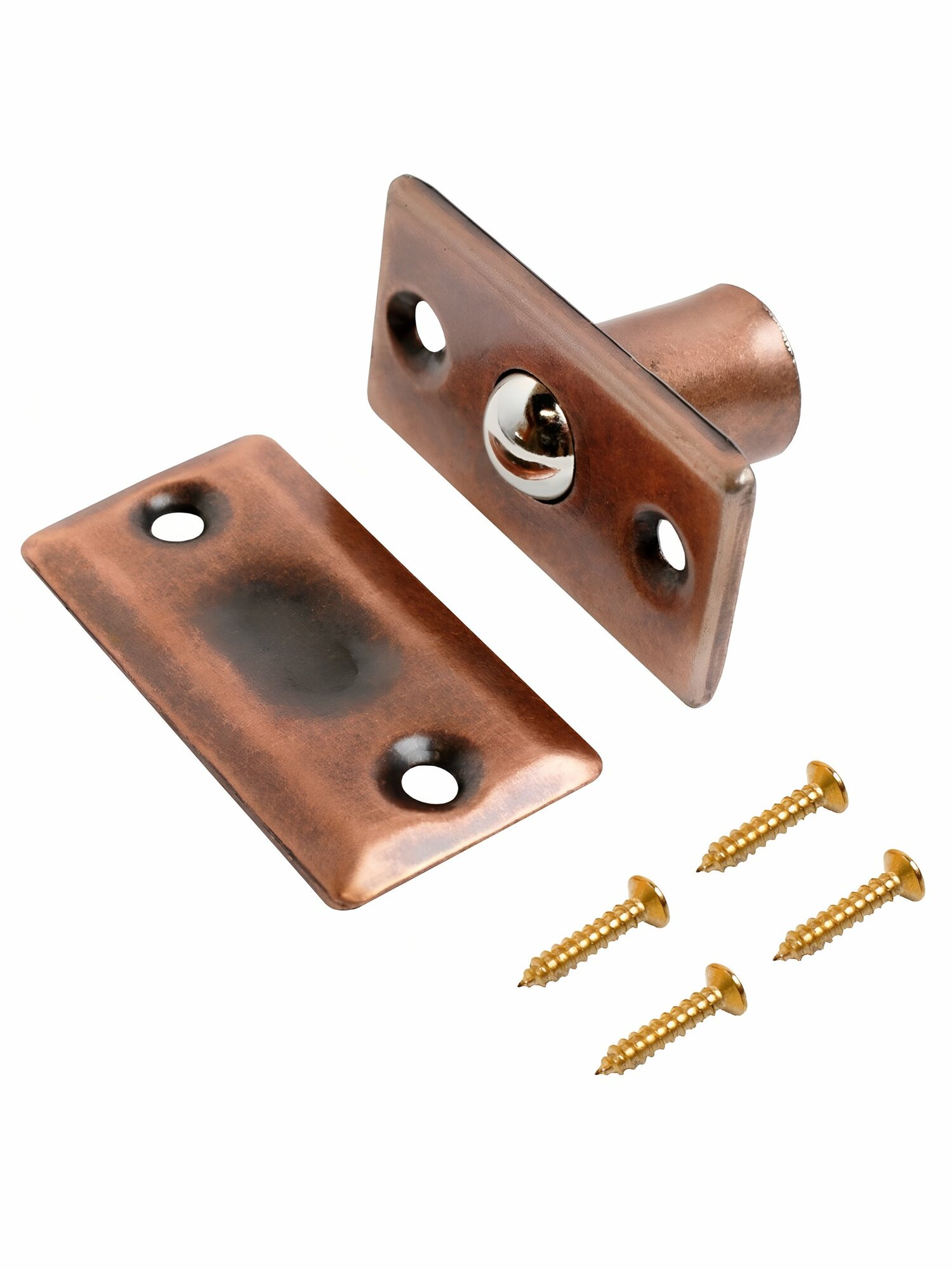 Защелка врезная Стандарт 588 AC 12590, шарик, цвет старая медь. Надежная мебельная фурнитура для дверей и шкафов.