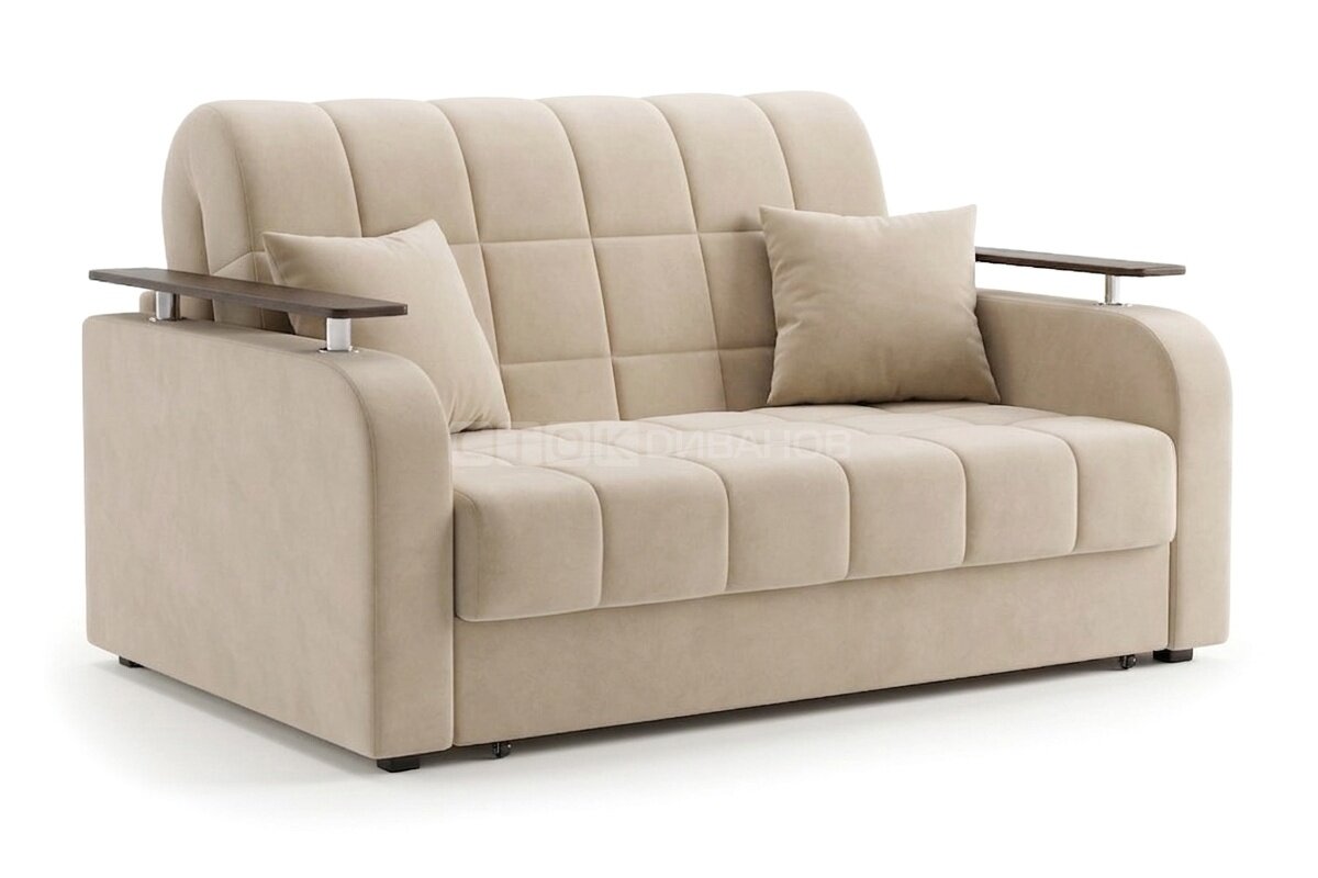 Диван Сток Диванов Техас-2, светло-бежевый велюр, 190 см, механизм аккордеон на металлокаркасе