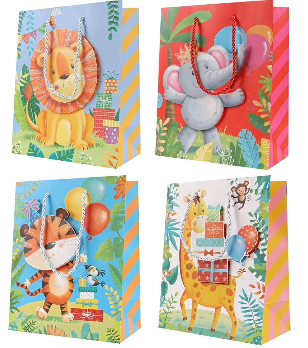 Пакет подарочный с 3d блёстками «зверята», 18x23x10 см, п/э, разноцветный принт, Darvish