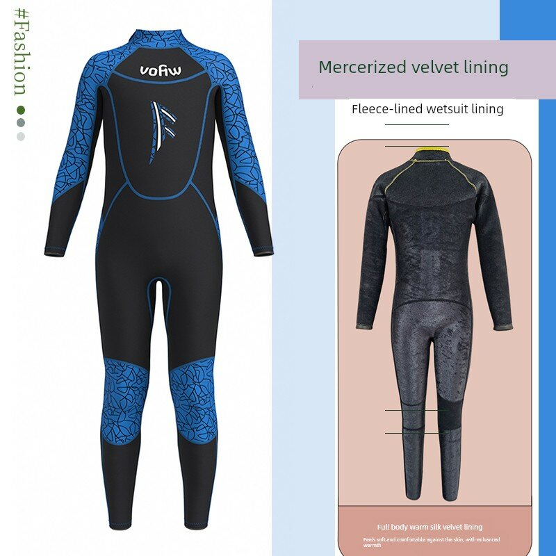 Мальчиков детский флисовый костюм для плавания синий, теплый 3 мм толщины длинные рукава размер 10 для плавания и