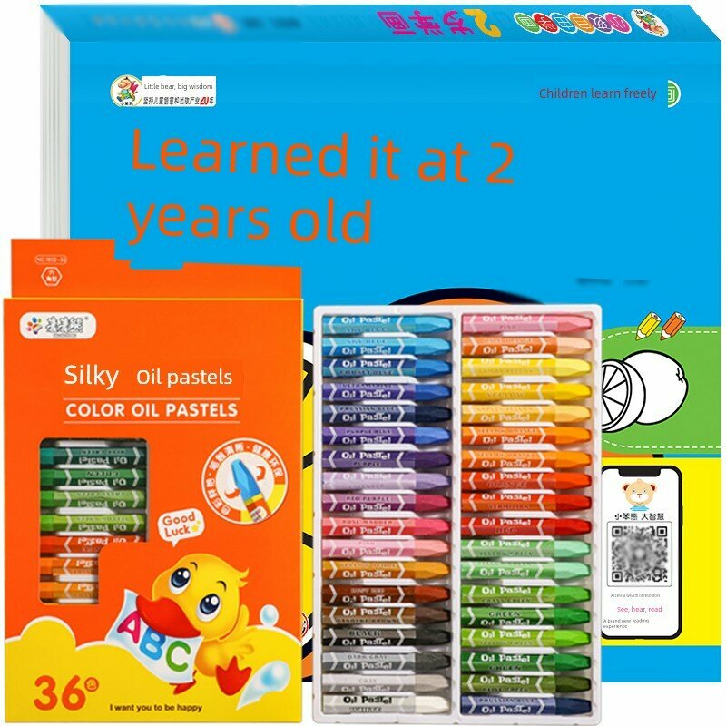 Образовательная книга для рисования для 2-летних детей с 36 масляными мелками, набор для раскрашивания в дошкольном