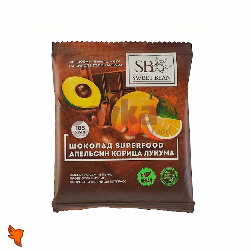 Шоколад апельсин корица лукума на сиропе топинамбура SweetBean, 35г