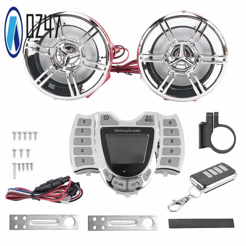 Мотоаудио комплект Bluetooth MP3 для мотоцикла, скутера, ATV/UTV — водостойкий FM-радио с 2 динамиками и пультом