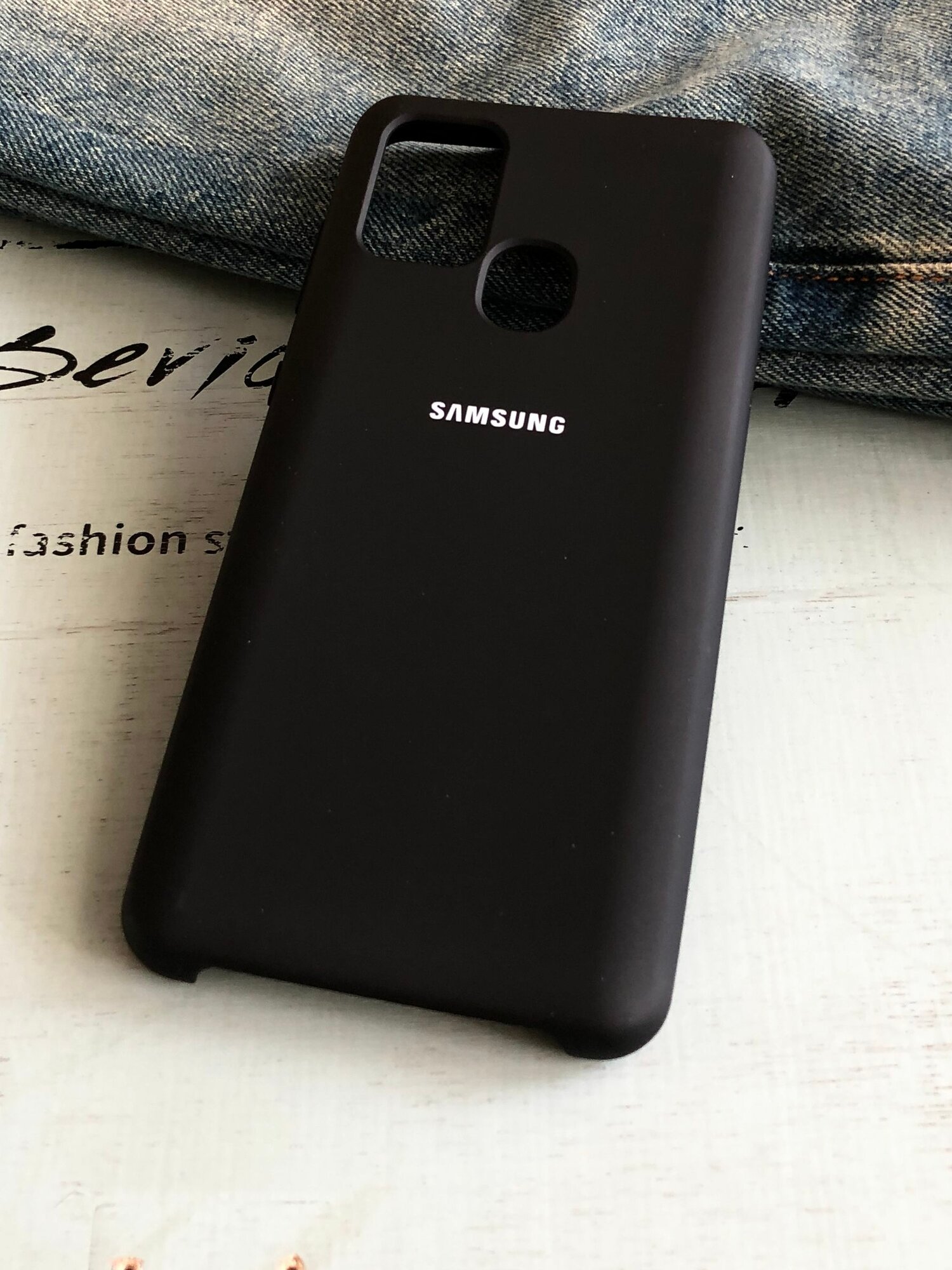 Чехол для Samsung A21S (A217F) / чехол на Самсунг А21С, Premium с логотипом, бархатный внутри, противоударный, плотный, Soft Touch приятный на ощупь