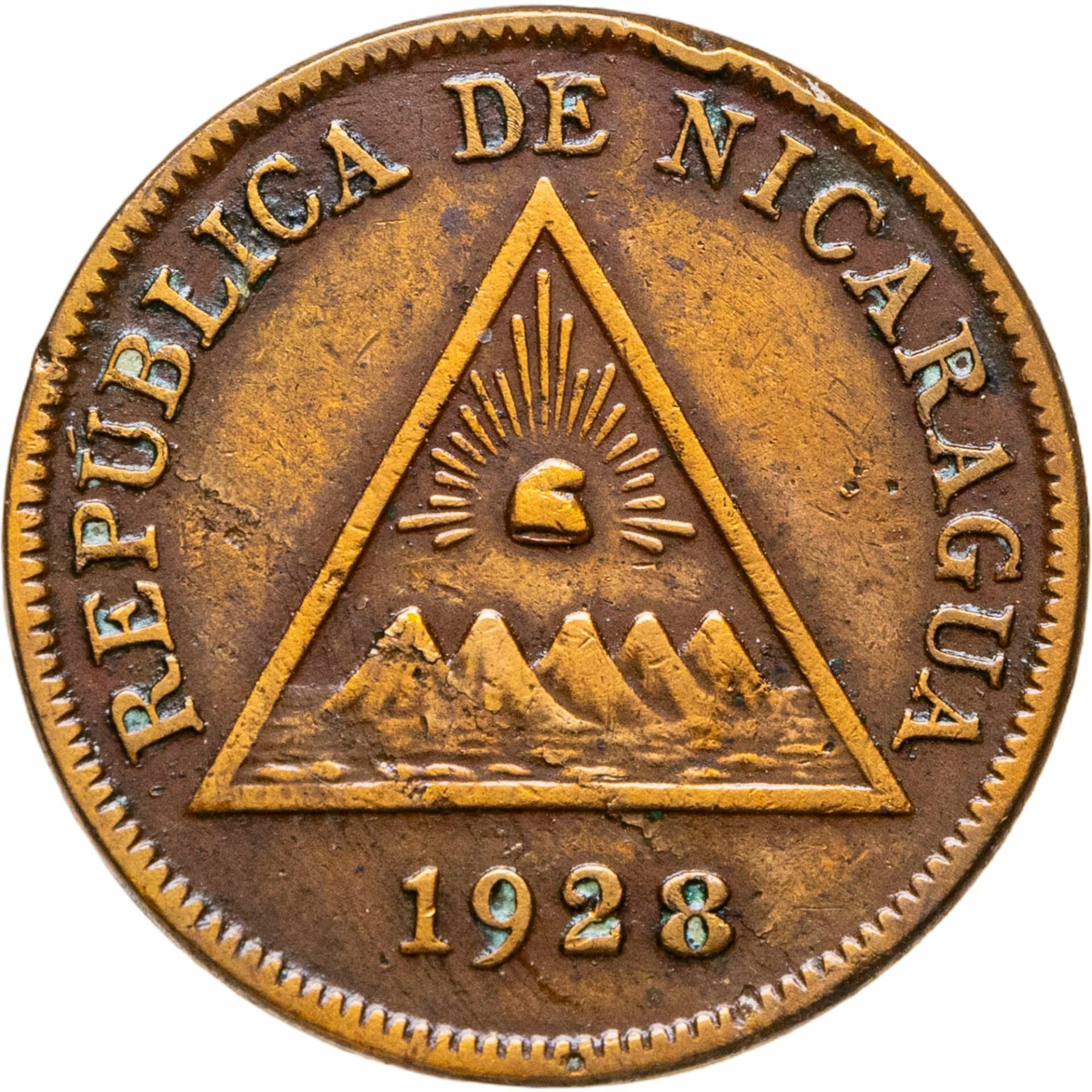 Никарагуа 1 сентаво centavo 1928, Бронза, в сохранности VF