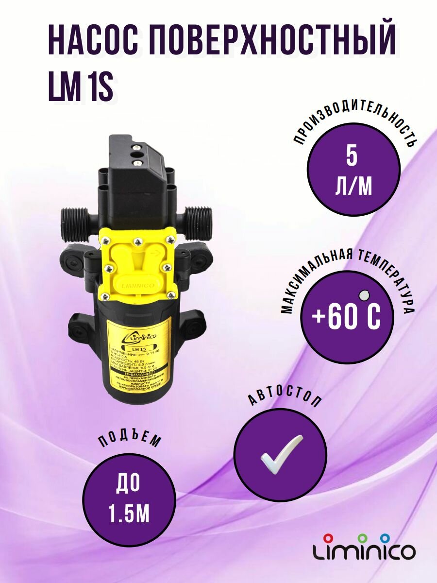 Насос (Без Блока питания) помпа высокого давления Liminico LM1S, 12В, всасывающий, резьба 1/2