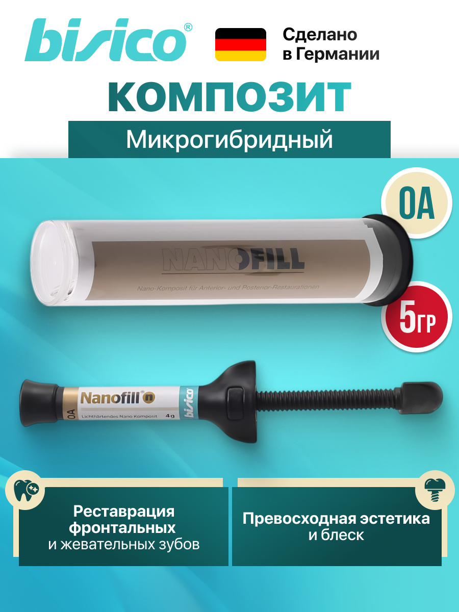Бисико Микро Эстетик / BISICO Micro Esthetic, опаковый (OA), шприц 5 грамм, пломбировочный реставрационный стоматологический материал, Германия