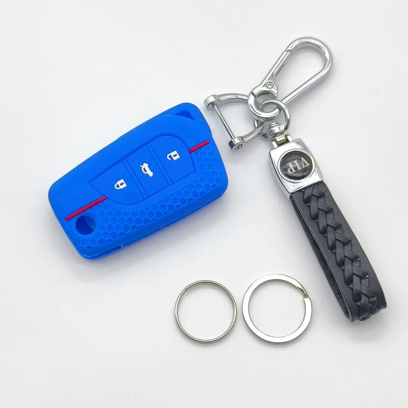 Чехол для ключа Toyota Corolla/Vios/Levin/Camry/RAV4, 3-клавишный синий с VIP-брелоком, защитный чехол