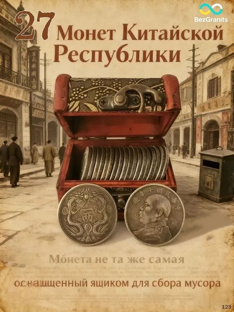 Китайские монеты от конца династии Цин до Китайской Республики набор из 27 монет (без дубликатов с коллекционной коробкой)