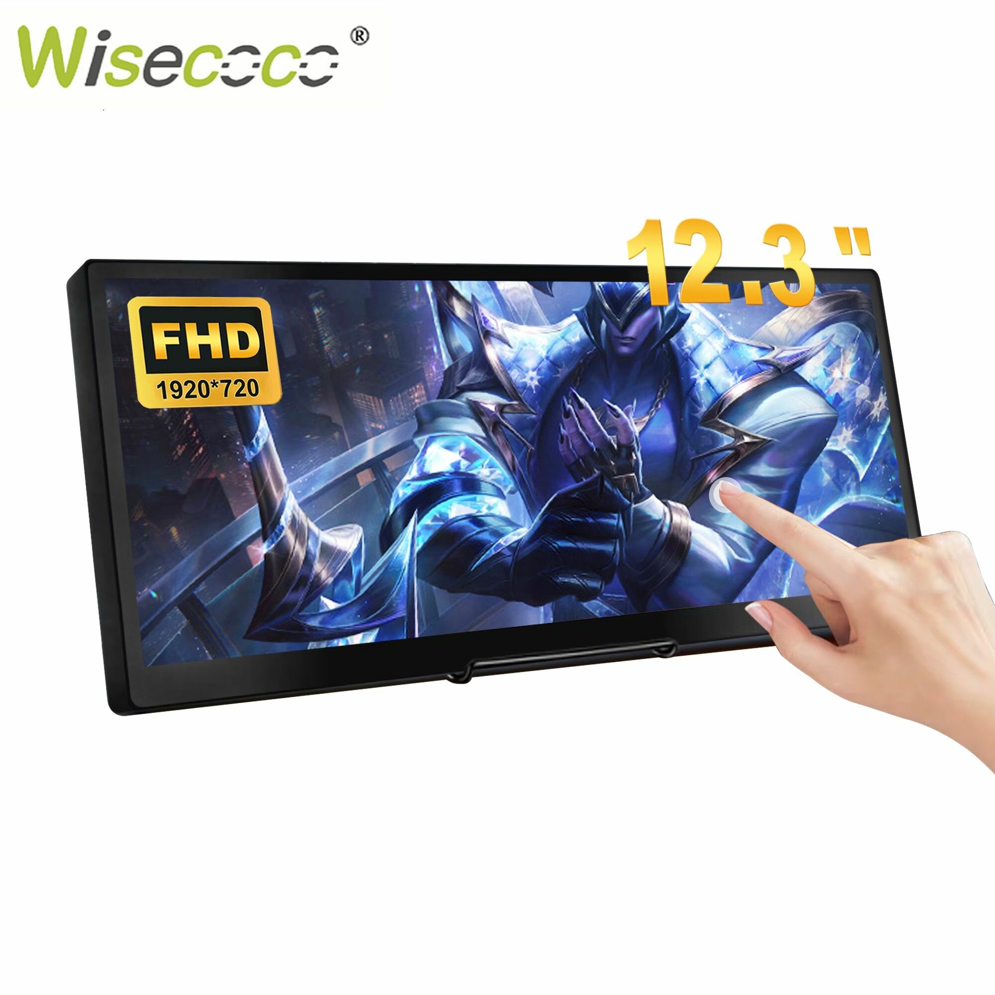 Wisecoco Пиксельный экран 12.3"сенсорный монитор IPS 1920x720 растягивается бар ЖК-мини вторичный экран портативный дисплей HDMI для ноутбука ПК температура Aida64 GPU CPU RAM мониторинг, черный матовый