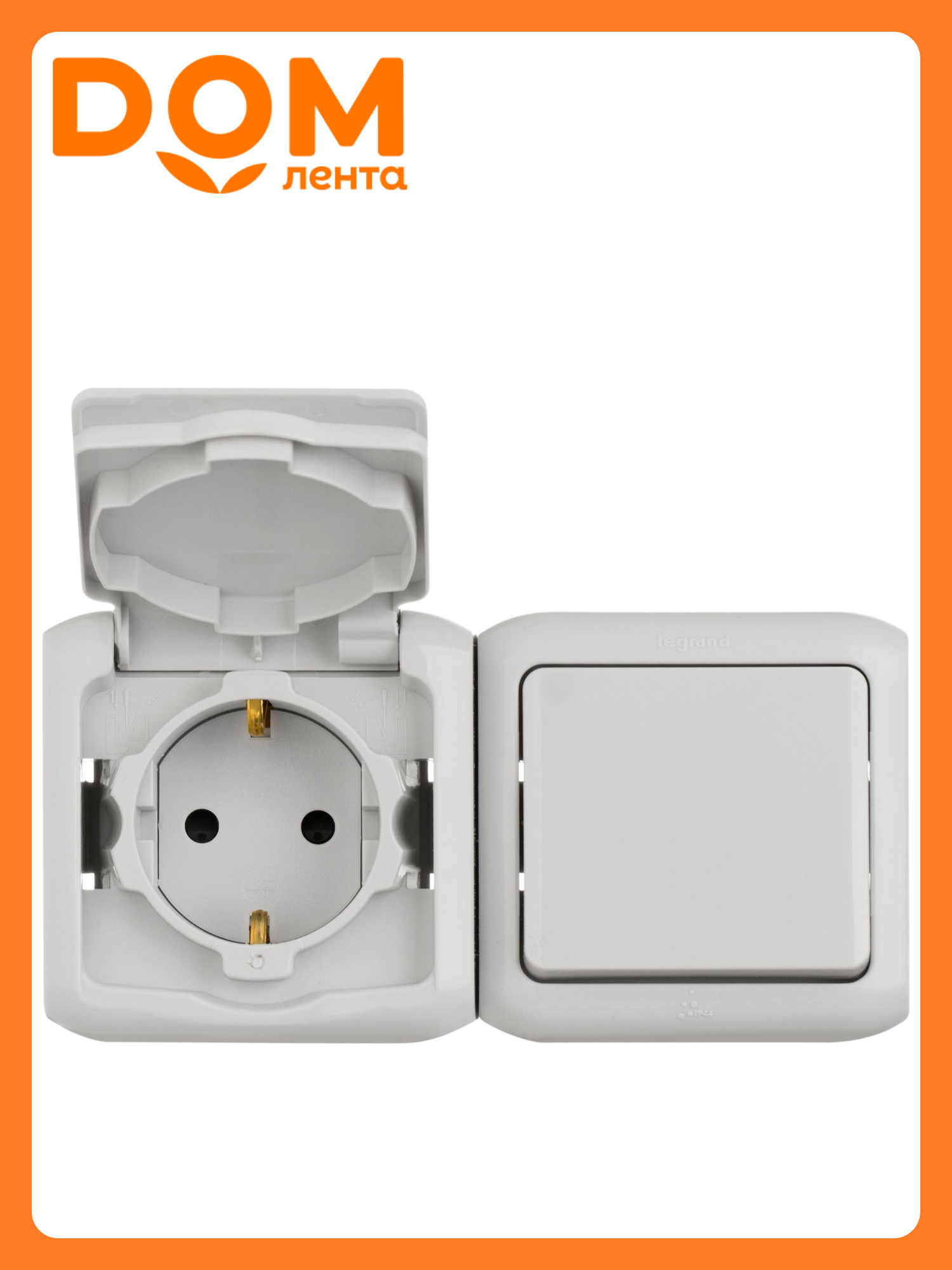 Блок комбинированный Legrand Quteo, 1 клавиша + розетка, серый, IP44