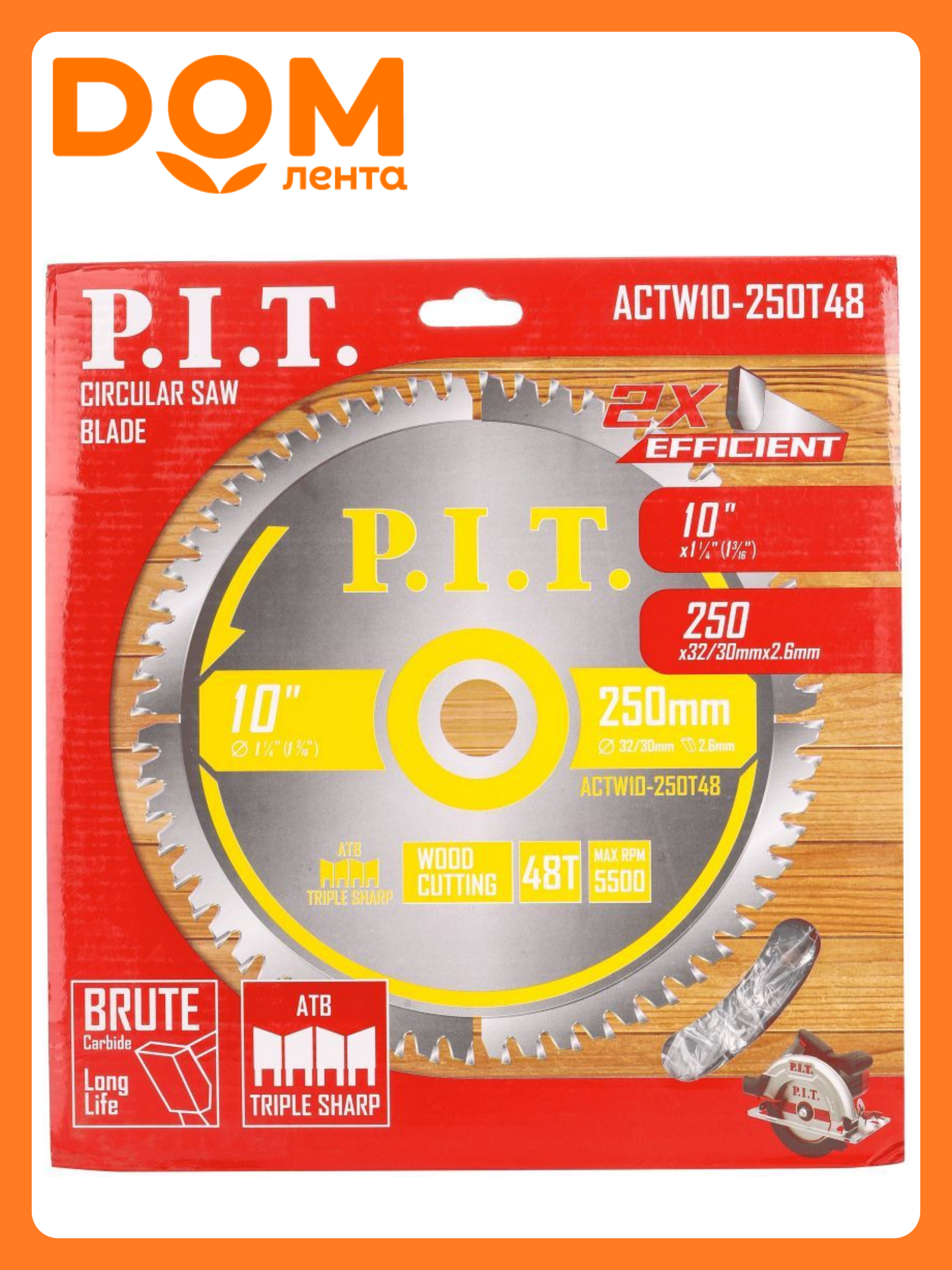Пильный диск P.I.T ACTW10-250T48, 250 мм, 48 зубьев, толщина 2,2 мм