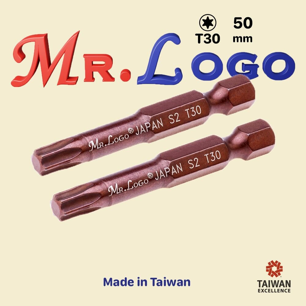 Бита магнитная T30 x 50 мм Mr. Logo, Сталь - S2, арт. A050T30-2, 2 шт.