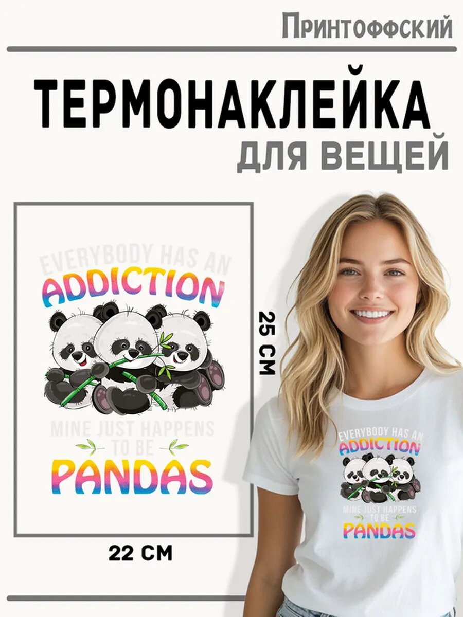 Термонаклейка для одежды и аксессуаров DTF-печать Панды — фото 1