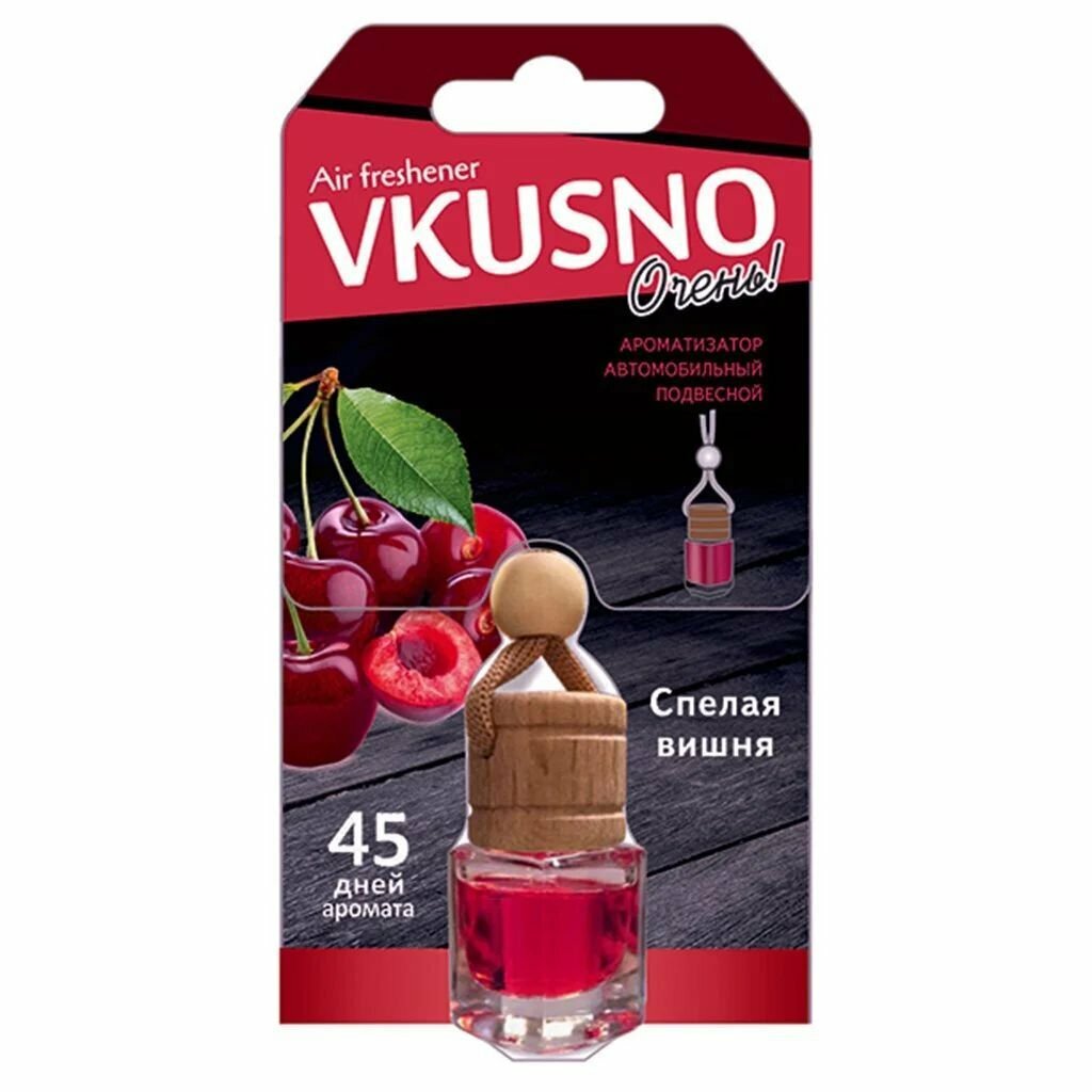 Ароматизатор в машину подвесной Freshco Vkusno Вишня, бочонок, 45 дней аромата, автомобильный освежитель воздуха AR1VB007