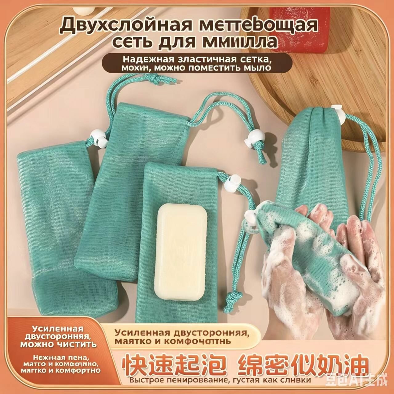 Пеногенератор для мыла и геля для умывания, ручной прочный мешочек-пенообразователь, сетка для пены для лица и душа с подвесом
