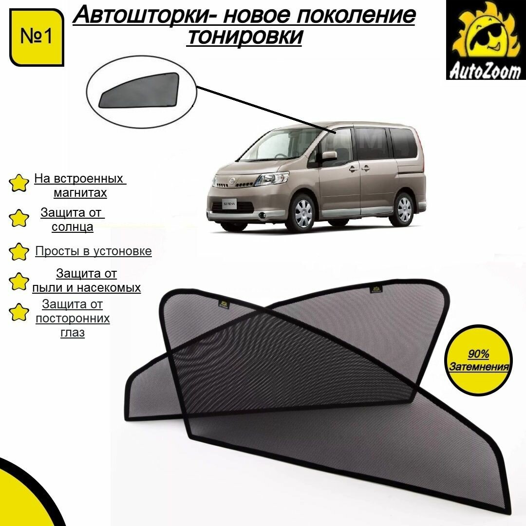 Автошторки магнитные для Nissan Serena III (C25) (2005-2012),(Ниссан Серена 25 ) на передние двери 2 шт.