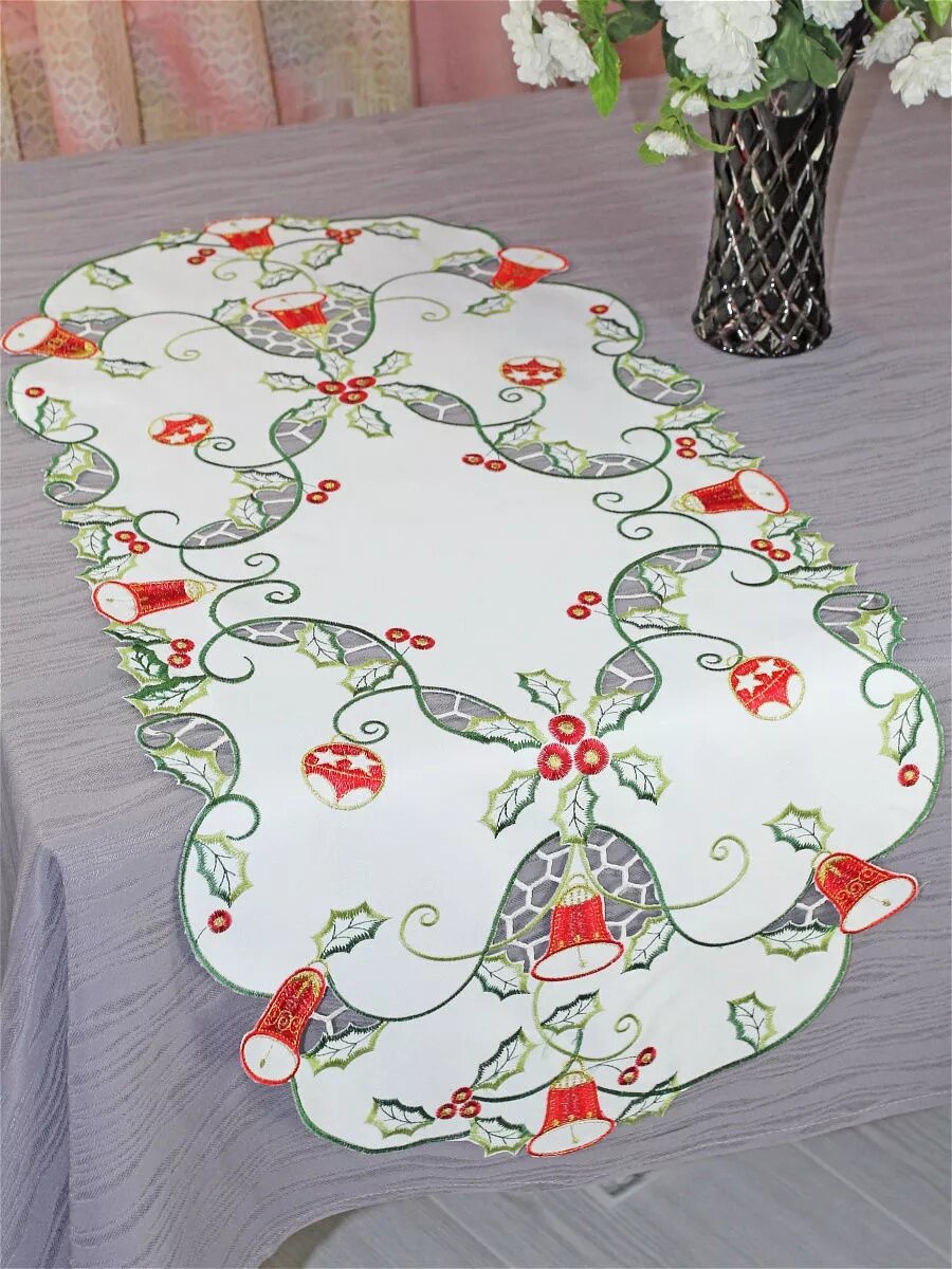 Салфетка Cherir, 40x90 см, новогодняя, на торжество, декоративная вышивка