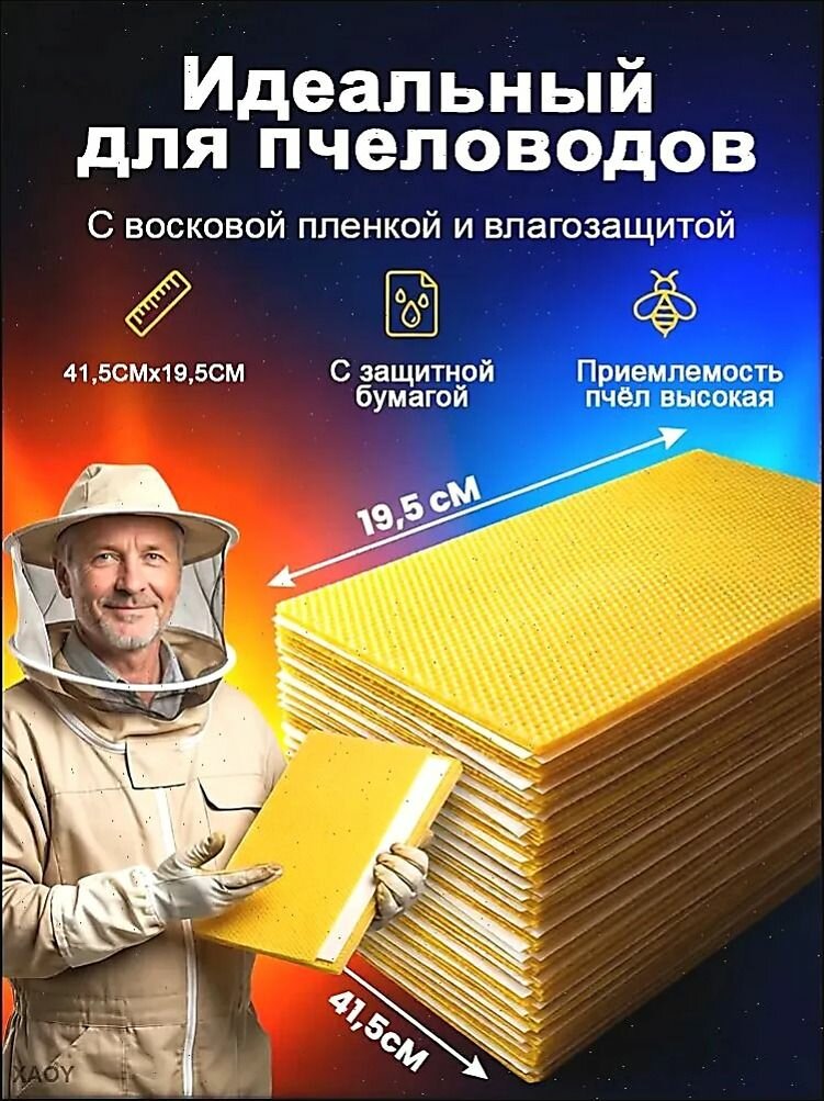 Вощина для пчеловодства и свечей, 60 штук в упаковке, размер 41.6x19.6 мм