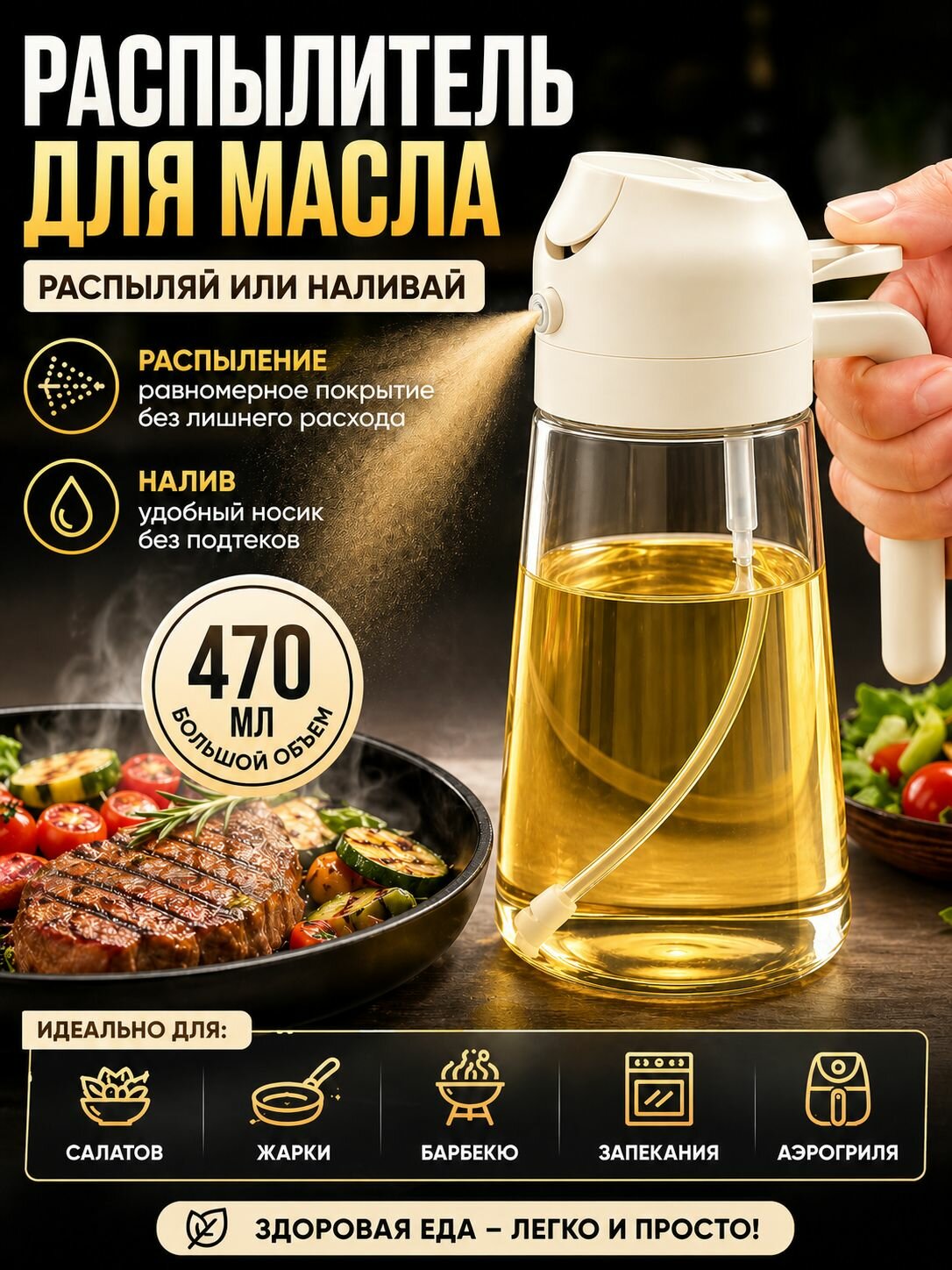 Распылитель для масла. Бутылка для масла с дозатором. 470 мл. Цвет белый
