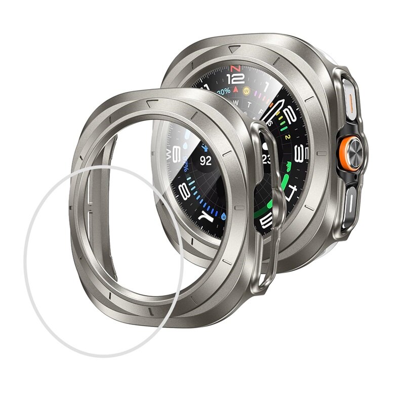 Корпус+Закаленное стекло для Samsung Galaxy Watch Ultra 47мм,2, пластик, чехол, бежевый/серый,2