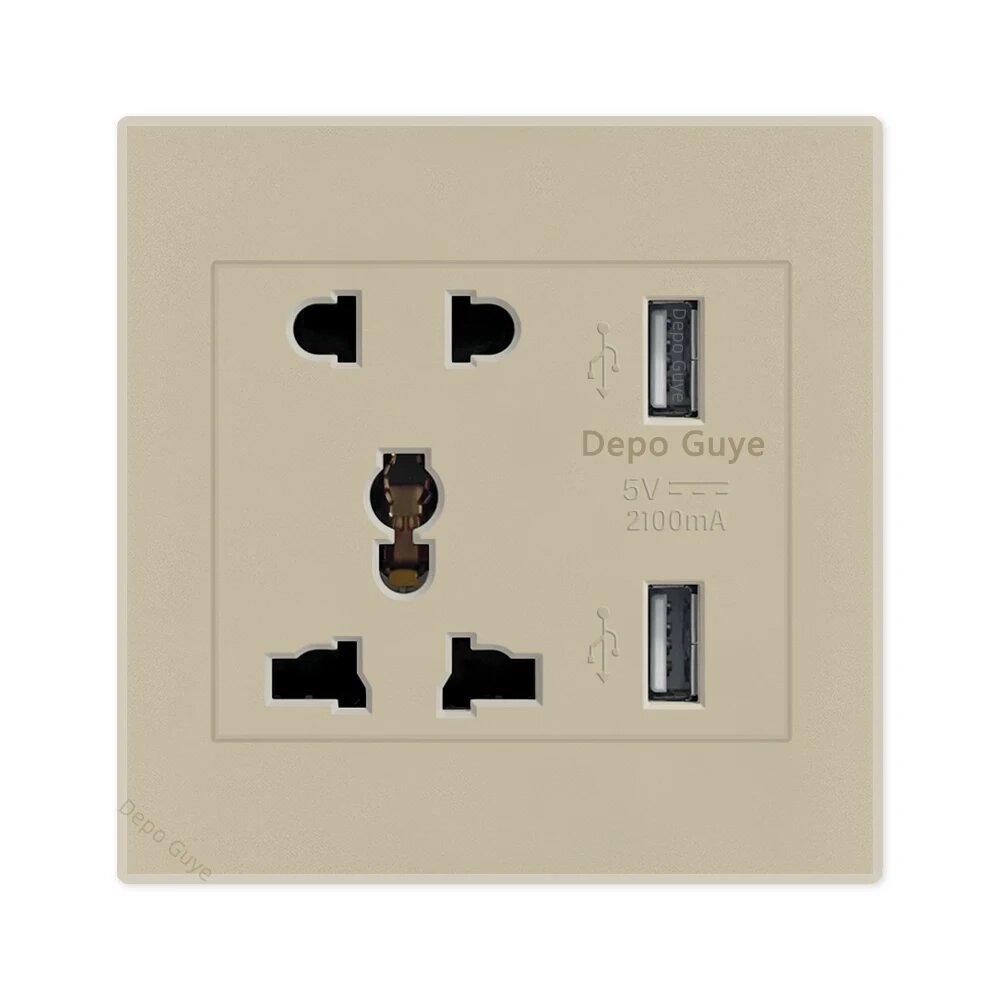 Depo Guye Универсальная розетка с двумя USB портами Желтый, Gold
