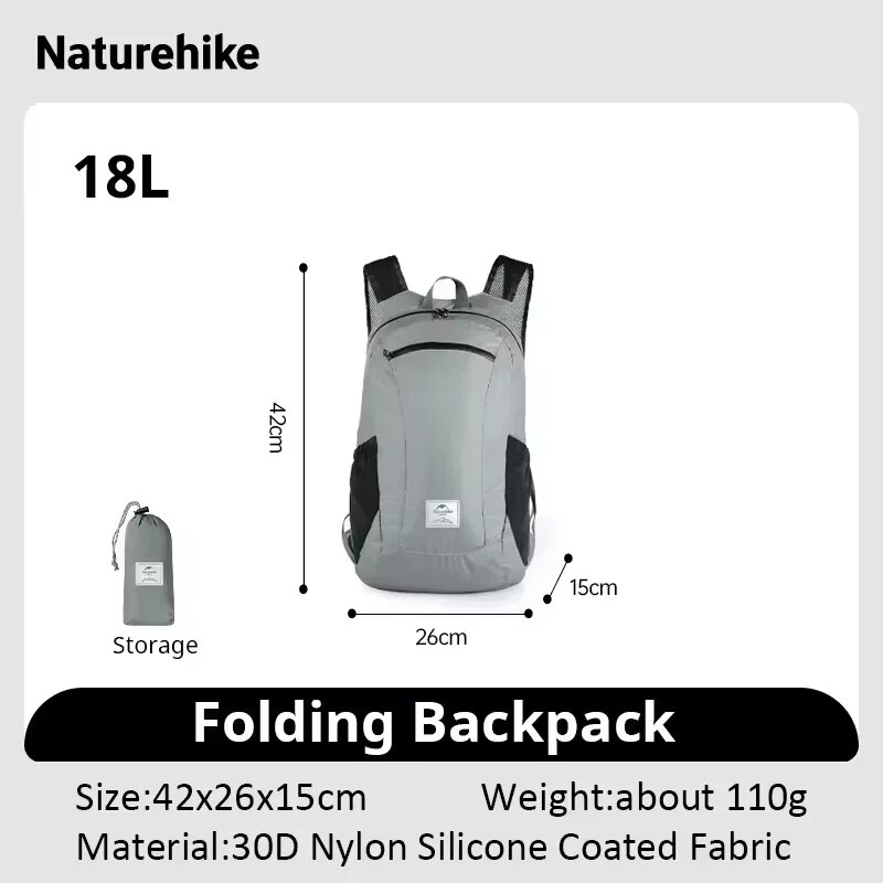 Naturehike 18L серый складной рюкзак 42x26x15см