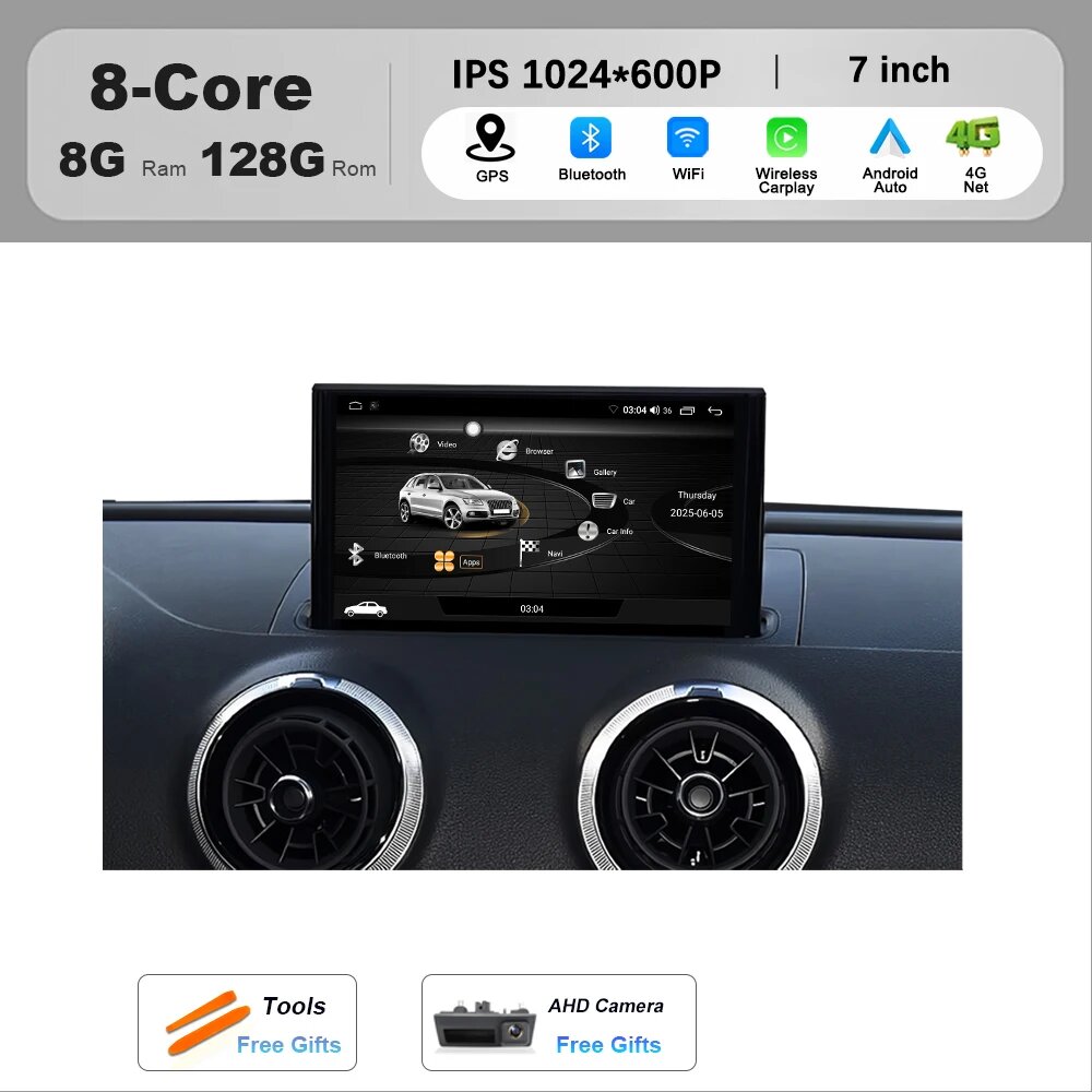 Беспроводной CarPlay Android 16 для Audi A3 2013-2018, автомобильная мультимедийная система, навигация GPS, Wi-Fi, проводной Auto DSP, 7-дюймовый сенсорный экран