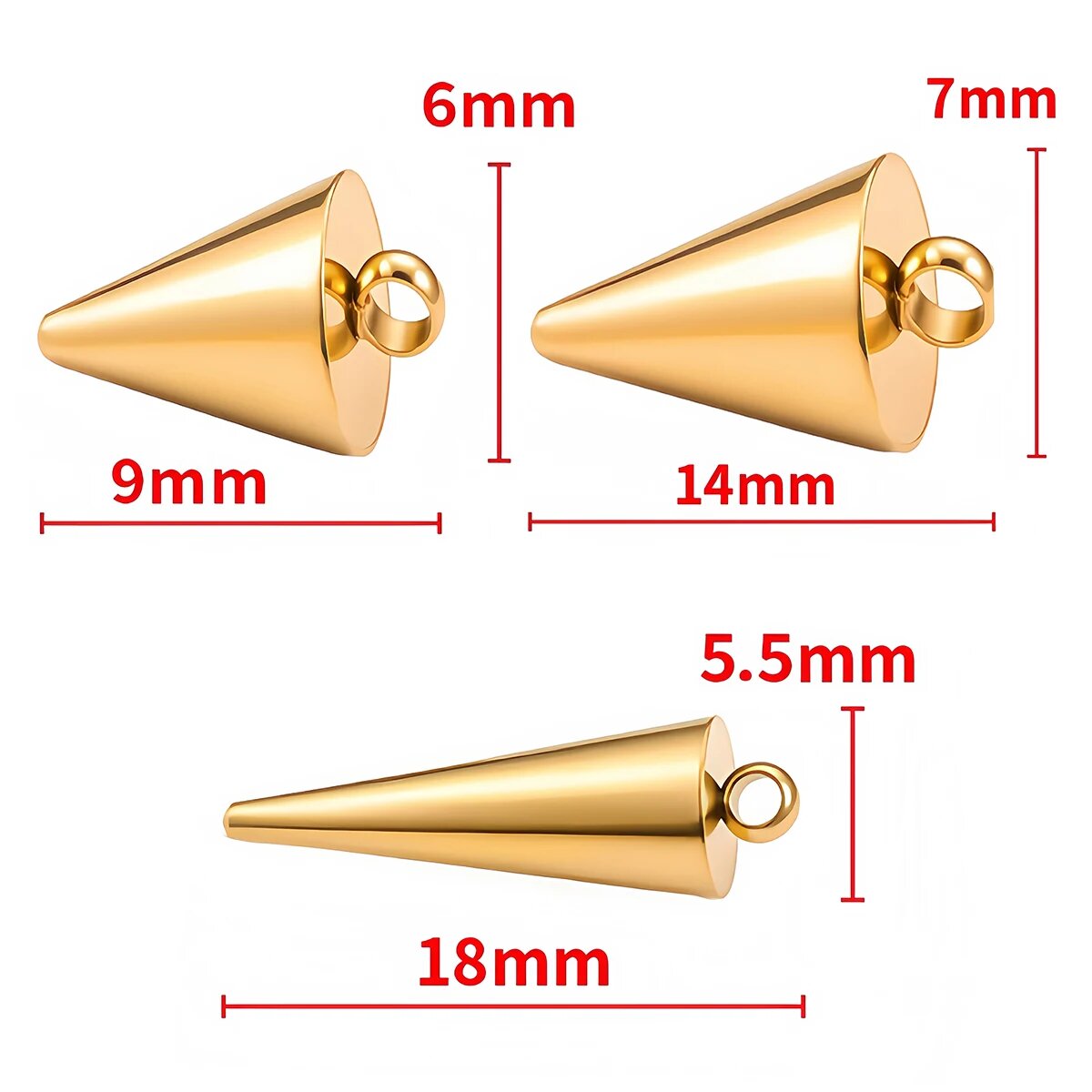 Подвеска конусная из нержавеющей стали, 6x9mm, Gold Color, 5шт