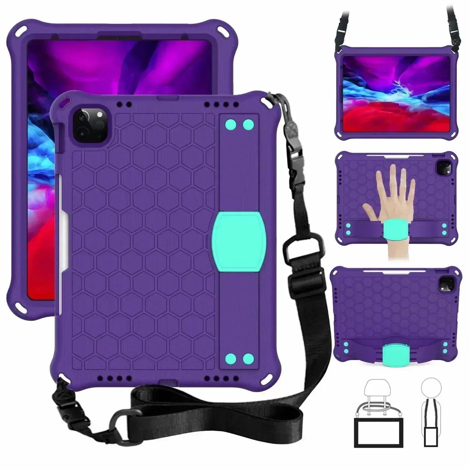 Детский противоударный чехол ixuaner для iPad Фиолетовый, for iPad 10.2 inch, Purple Green