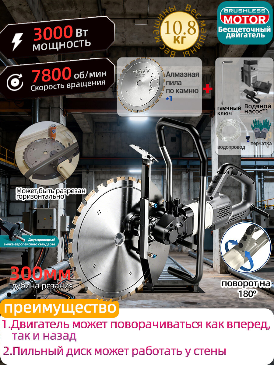 Мощная машина для нарезания канавок, не требующая регулировки бесщеточная дисковая бензопила для резки бетона, предназначенная для резки и обработки бетонных стен.