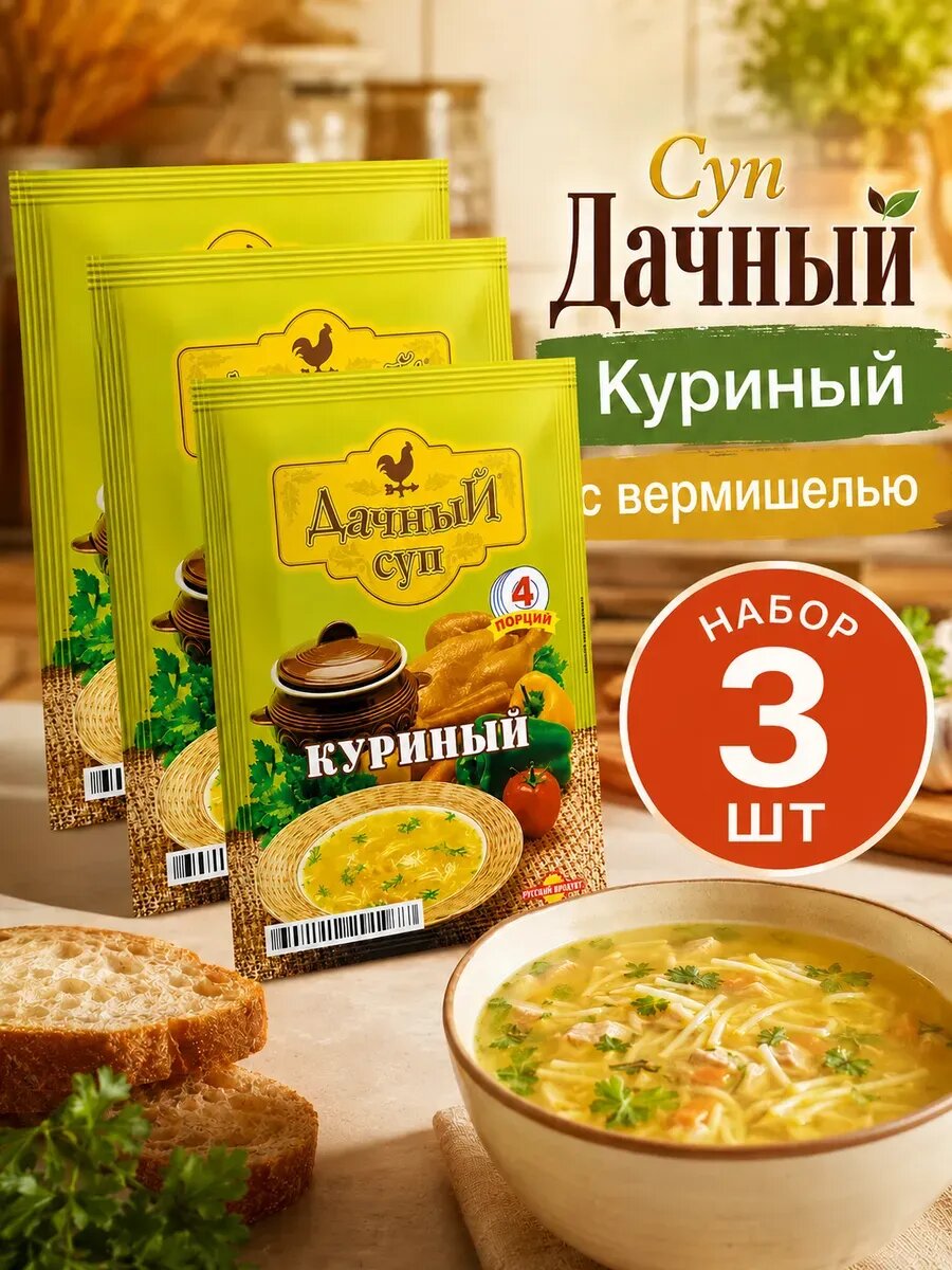 Набор 3 шт. Суп Дачный куриный с вермишелью 60 г