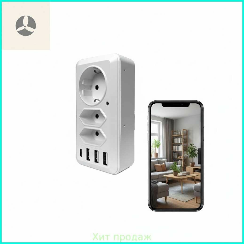 Многофункциональная камера с розеткой EU, USB-зарядным устройством, локальным хранилищем SD-карт, мобильным приложением для удаленного просмотра