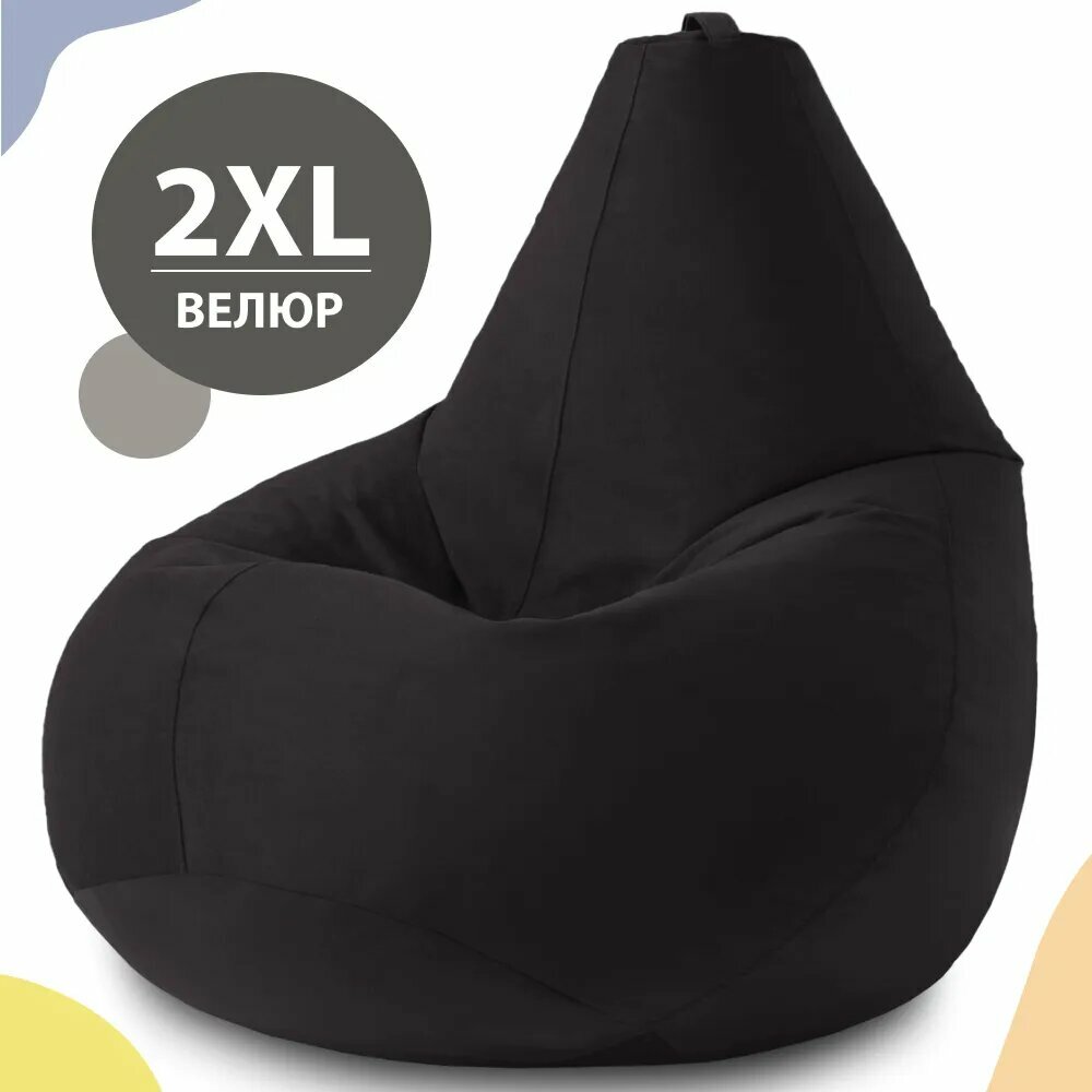 MyPuff Кресло-мешок Груша, Велюр натуральный, Размер XXXXL, черный