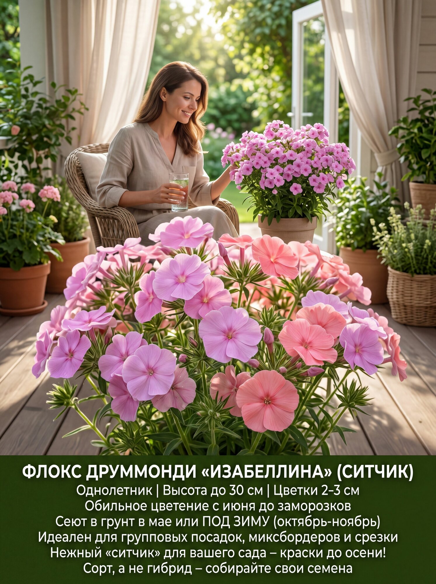 Семена Флокс Друммонди Изабеллина 0,2 г ситчик нежно-розовый, 30 см, цветёт до заморозков.