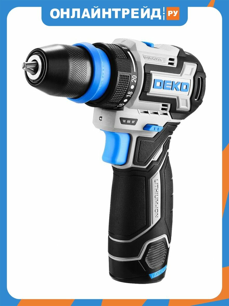 Дрель-шуруповерт аккумуляторная Deko DKCD12 PRO ONE в кейсе, с 3 насадками, 12В, 2x3.0Ач (085-1320)