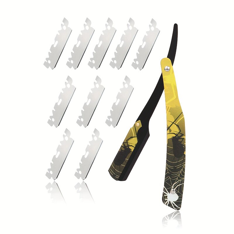 Металлическая опасная бритва Straight Razor A38-6, винтажный дизайн, рукоятка из нержавеющей стали, 10 лезвий, для ручного бритья, стрижки, формирования бороды и коррекции бровей
