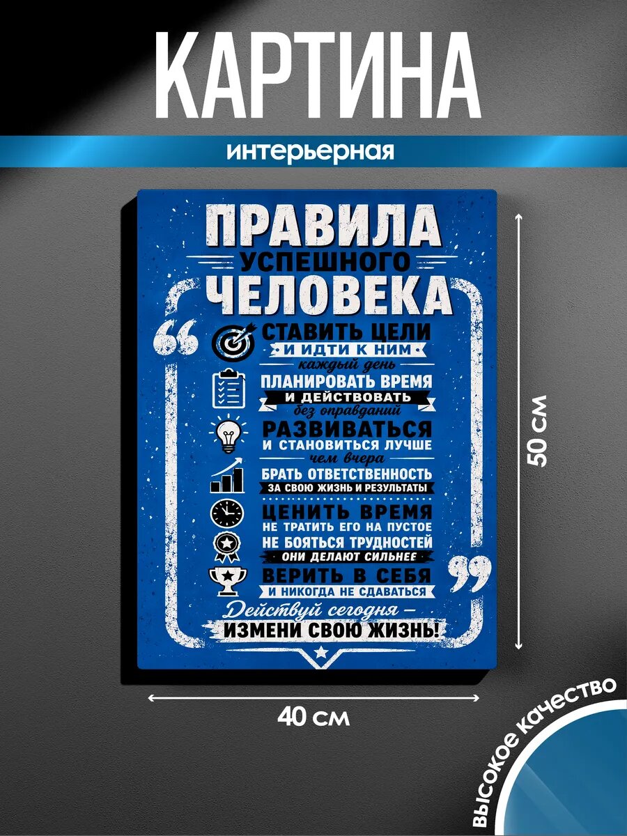 Картина на стену 40x50 Правила успешного человека