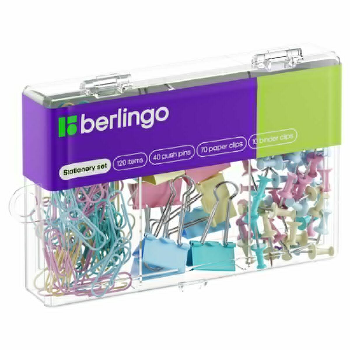 Набор мелкоофисных принадлежностей Berlingo, 120 предметов, ассорти пастель, пластиковая упаковка (Mcn_12000e), 12 уп.