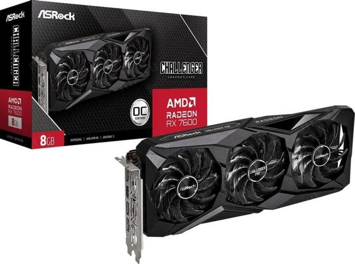 Asrock PCI-E 4.0 RX7600 CLP 8GO AMD Radeon RX 7600 8Gb 128bit GDDR6 2280/18000 HDMIx1 DPx3 HDCP Ret