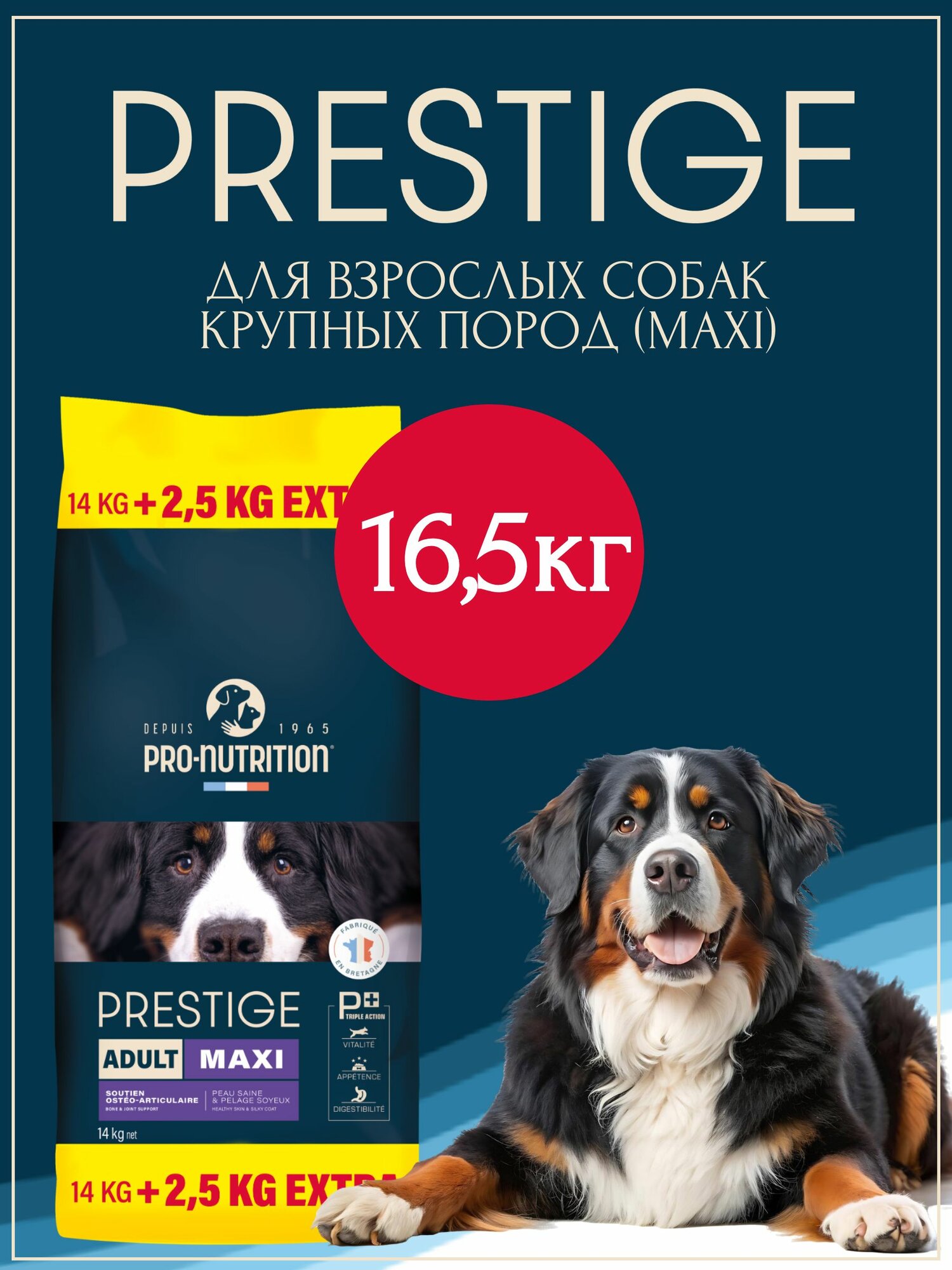 Сухой корм для собак крупных и средних пород Flatazor Pro-Nutrition Prestige Maxi - Птица, корм супер-премиум класса, поддержка костей и суставов, здоровье ЖКТ, повышение иммунитета (Франция) 14+2,5кг