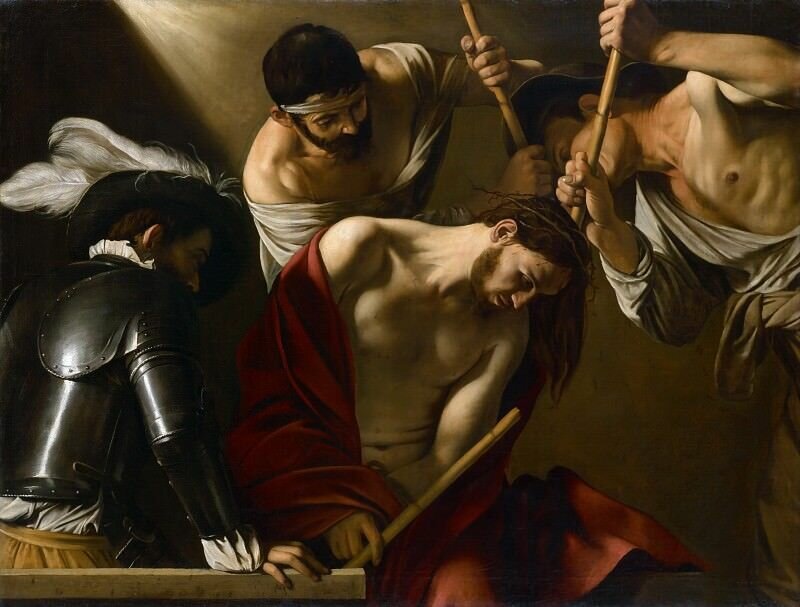"Увенчание тернием", Караваджо М, картина для интерьера (репродукция) (85х65 см / на подрамнике)