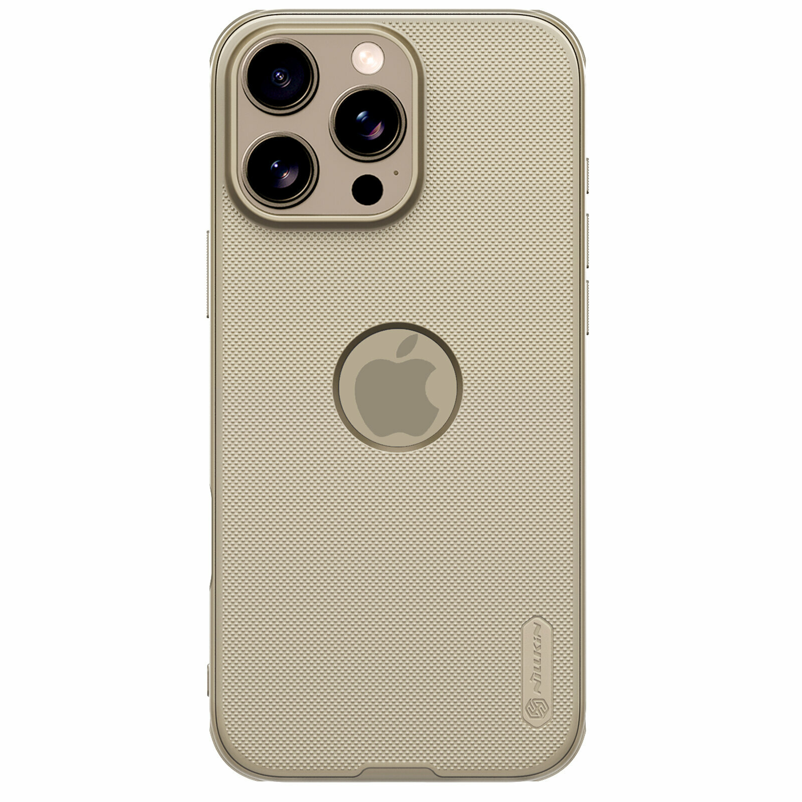 Чехол золотистого цвета (Golden) от Nillkin с вырезом под лого для iPhone 16 Pro Max, серия Super Frosted Shield Pro
