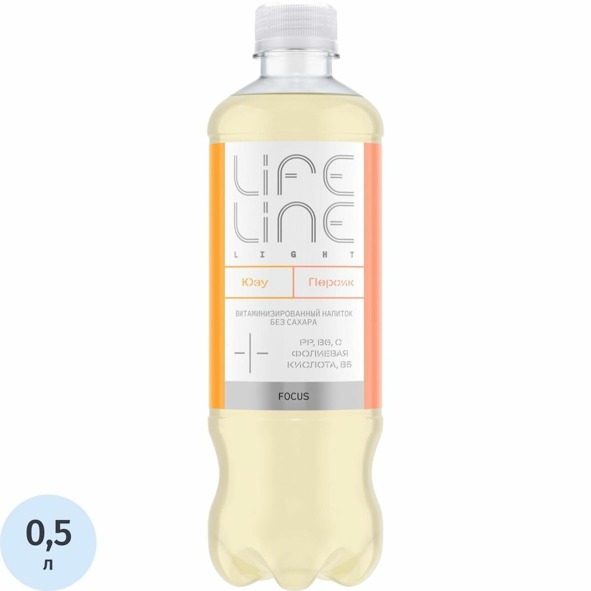 Напиток негазированный LifeLine Focus Light персик-юзу без сахара 0.5л (2406882), 12 уп.