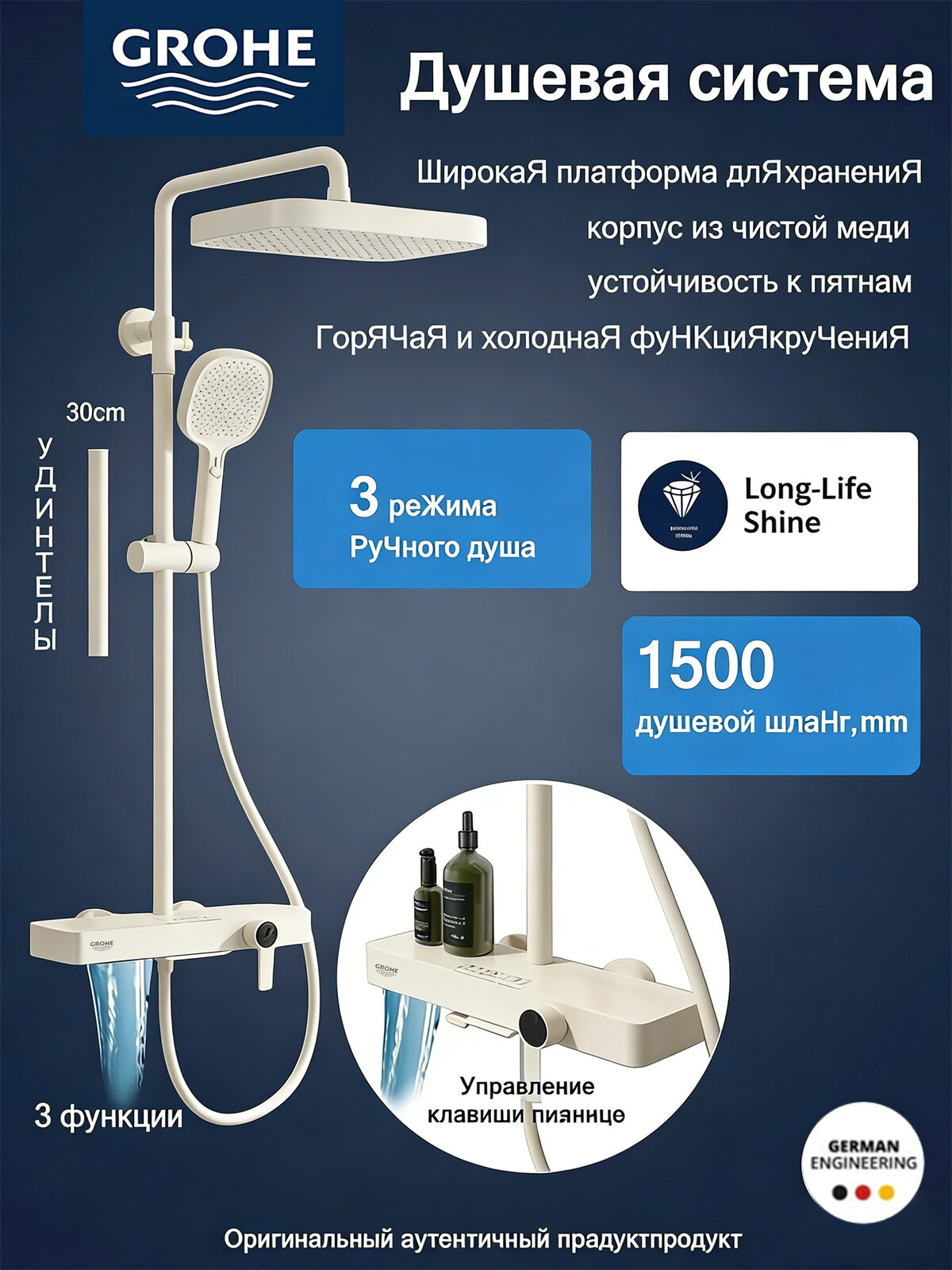 Grohe Набор душа для всей семьи: безопасный термостат + 3режимов потока