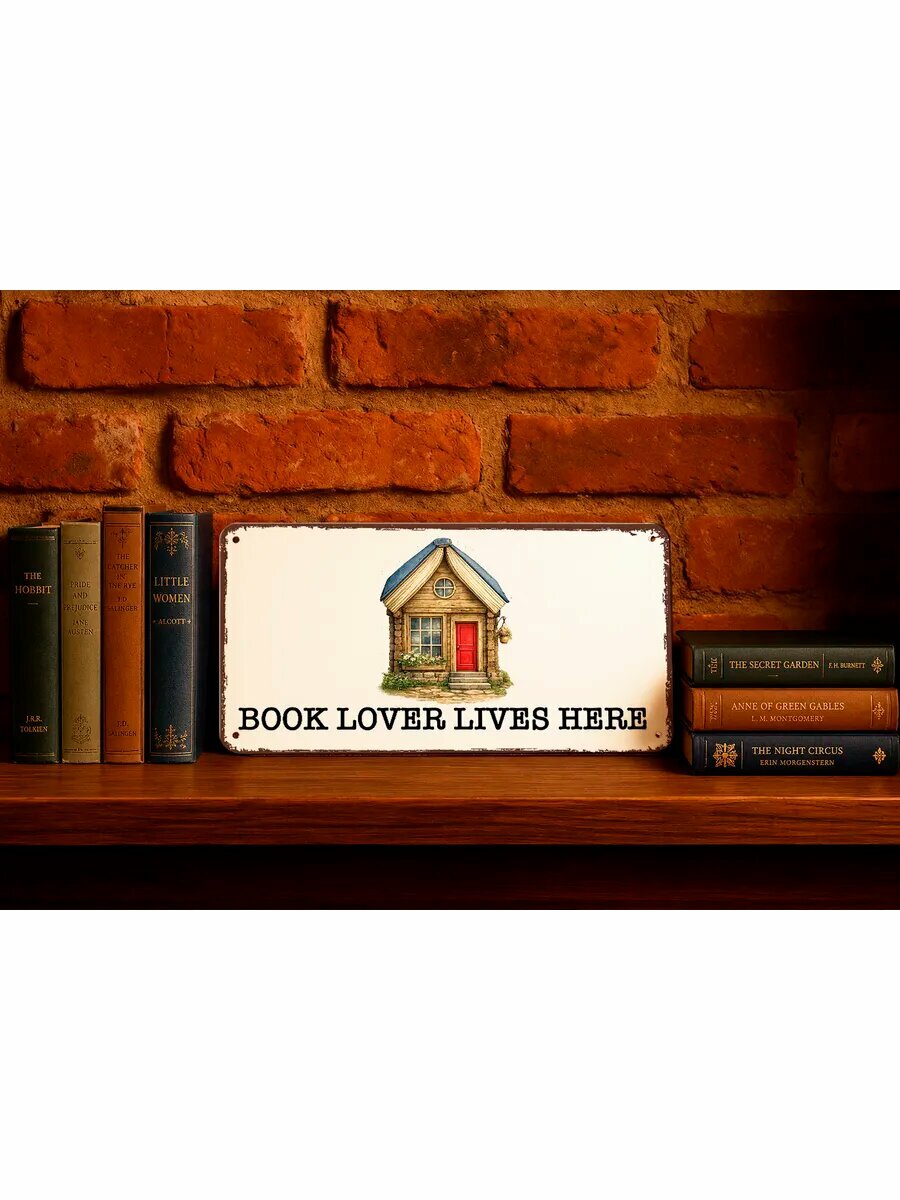 Табличка Book Lover Lives Here, металл, 15х30 см