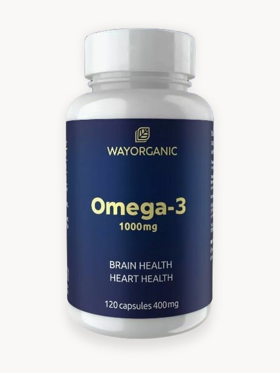 Омега 3 1000мг WAY ORGANIC рыбий жир в капсулах для взрослых, 120 шт. по 400 мг.